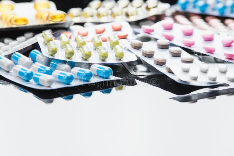 Medicine Tablets on the Table in the Group Stock Image - Image of ...