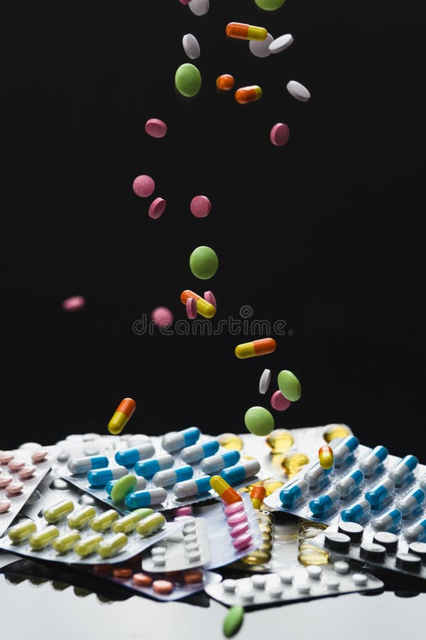 Medicine Tablets on the Table in the Group Stock Photo - Image of cure ...