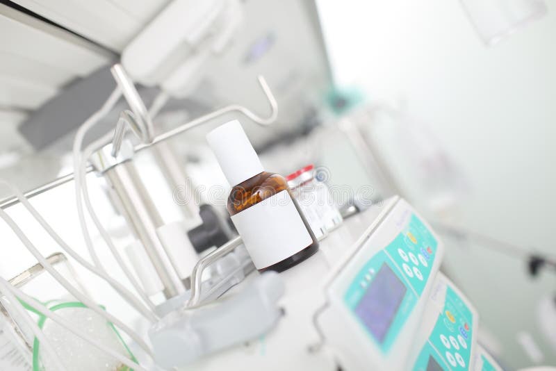 Medicine Vials on the Perfusion Device in ICU Stock Photo - Image of ...