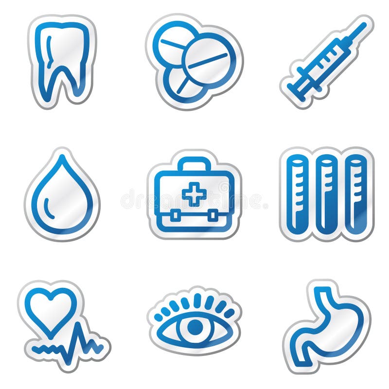 Medicine Web Icons, Blue Contour Sticker Series Stock Vector ...