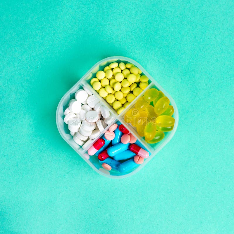 Medicines, Medications in a Pill Box. Square Format Stock Image - Image ...