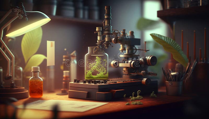 A Medieval Alchemist S Laboratory with Various Flasks with Substances ...