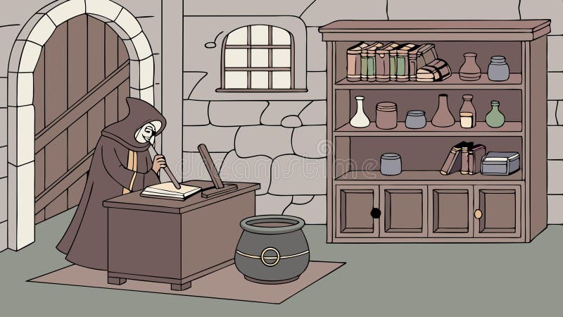 Medieval Alchemist at Work, Historical Science Vector Design Generative ...
