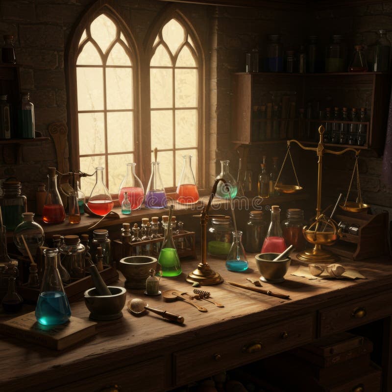 Alchemy laboratory stock illustration. Illustration of aludel - 70607772