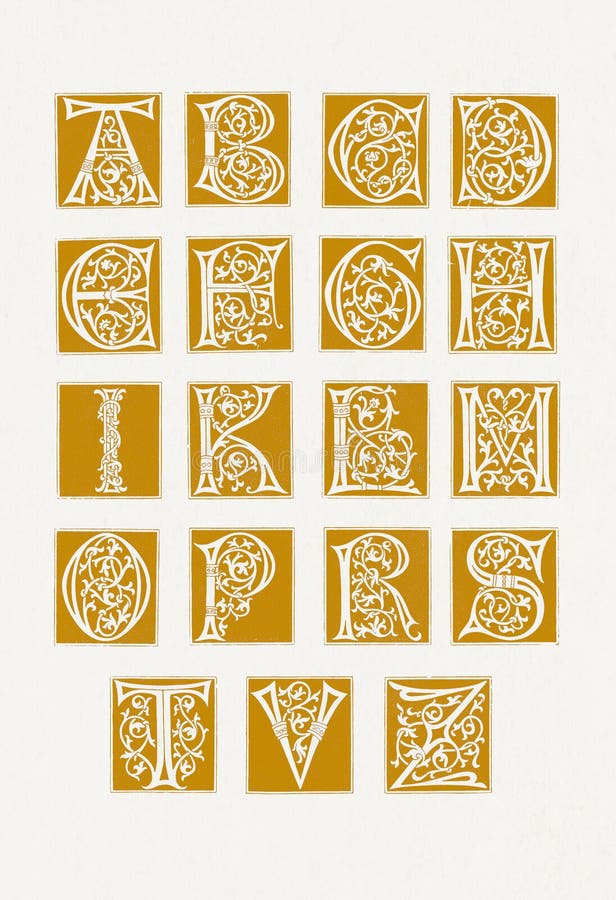 Medieval Alphabet. Decorative Initial Designs Stock Illustration ...