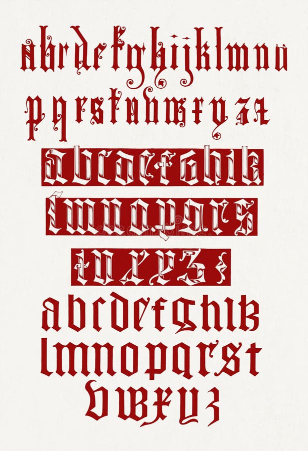Medieval Alphabet. Decorative Initial Designs Stock Illustration ...