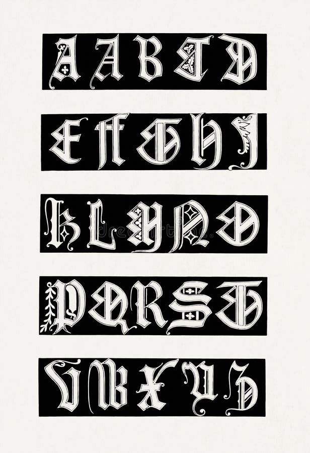 Medieval Alphabet. Decorative Initial Designs Stock Illustration ...