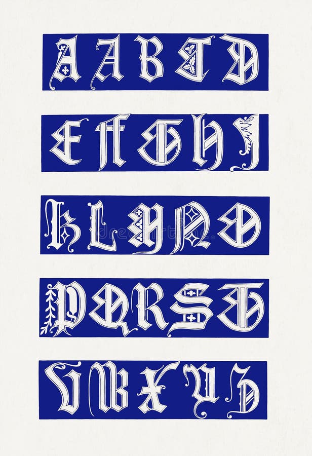 Medieval Alphabet. Decorative Initial Designs Stock Illustration ...
