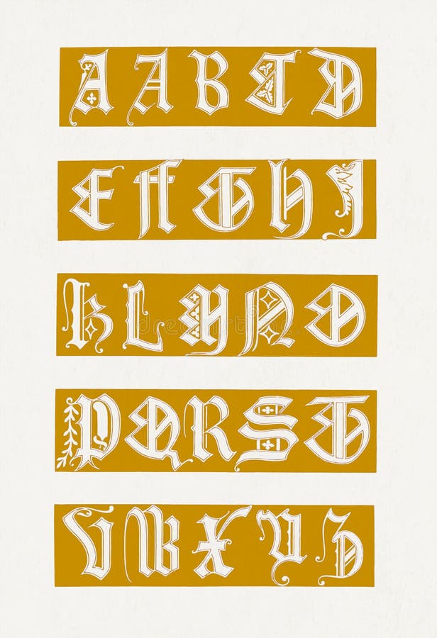 Medieval Alphabet. Decorative Initial Designs Stock Illustration ...