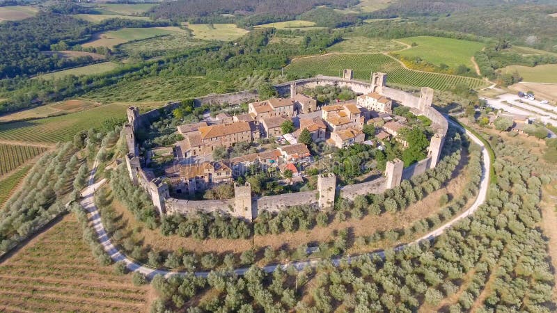 Medieval Ancient Town Surrounded by Circular Walls, Aerial View Stock ...
