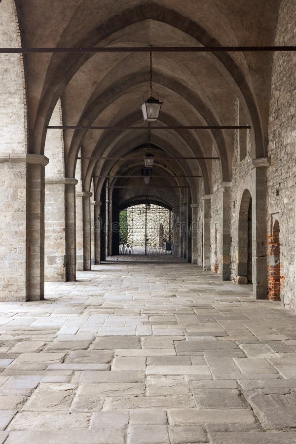 The Medieval Arcades of Piazza Cittadella, Bergamo Stock Photo - Image ...