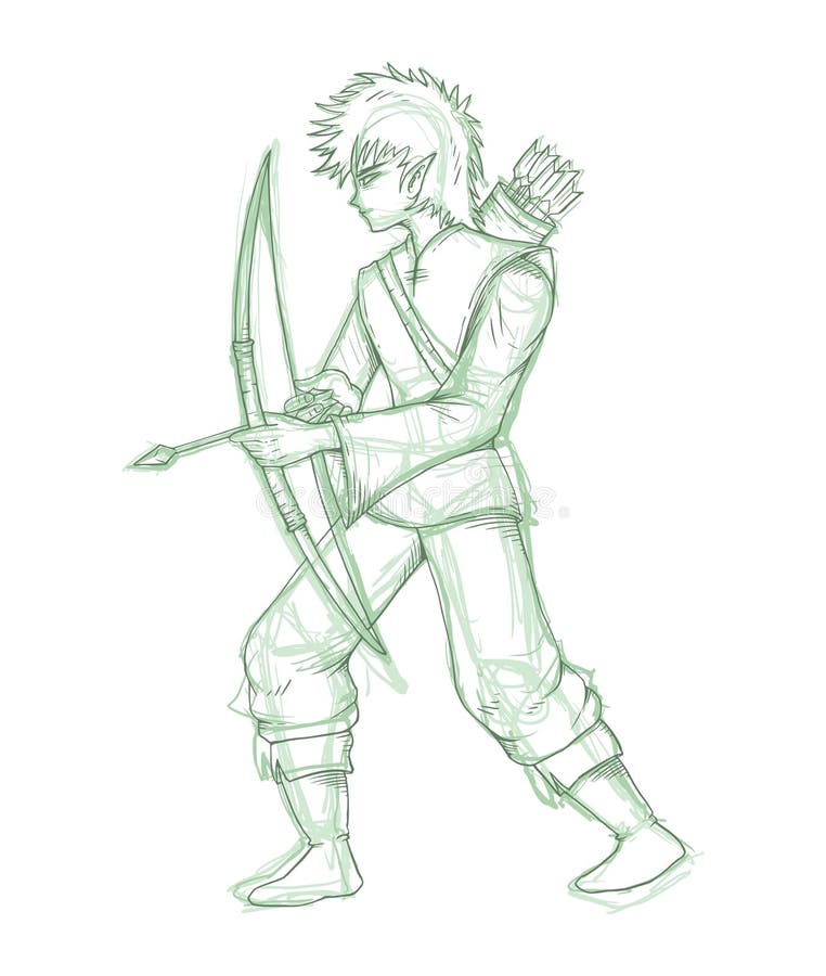 Medieval archer draw stock illustration. Illustration of hunter - 333200837