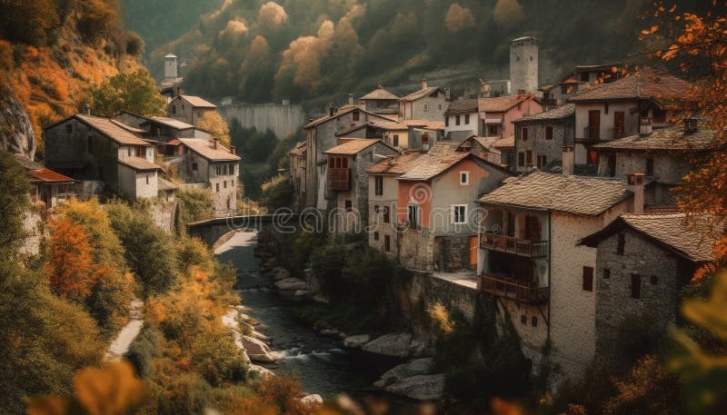 Medieval Architecture Atop Asturias Mountain, Surrounded by Autumn ...