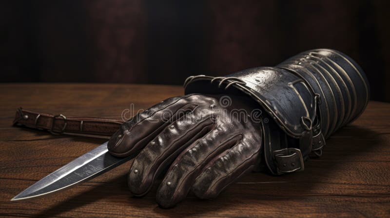 Glove and Dagger on Wooden Table Stock Illustration - Illustration of ...