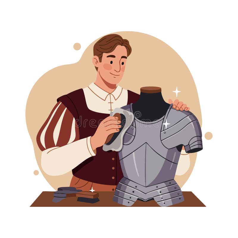 Medieval Armor Craftsman Assembling Breastplate in Workshop Vector Illustration Stock Vector ...