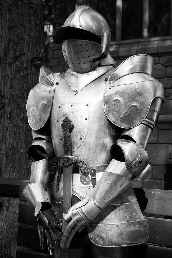 Medieval Armor in Front of a Castle. Stock Image - Image of metal, iron ...