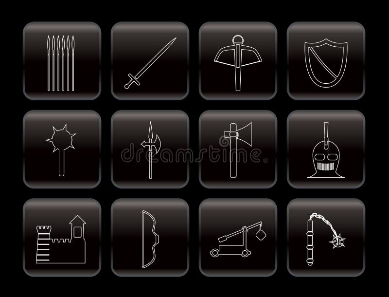 Medieval Arms and Objects Icons Stock Vector - Illustration of armour ...
