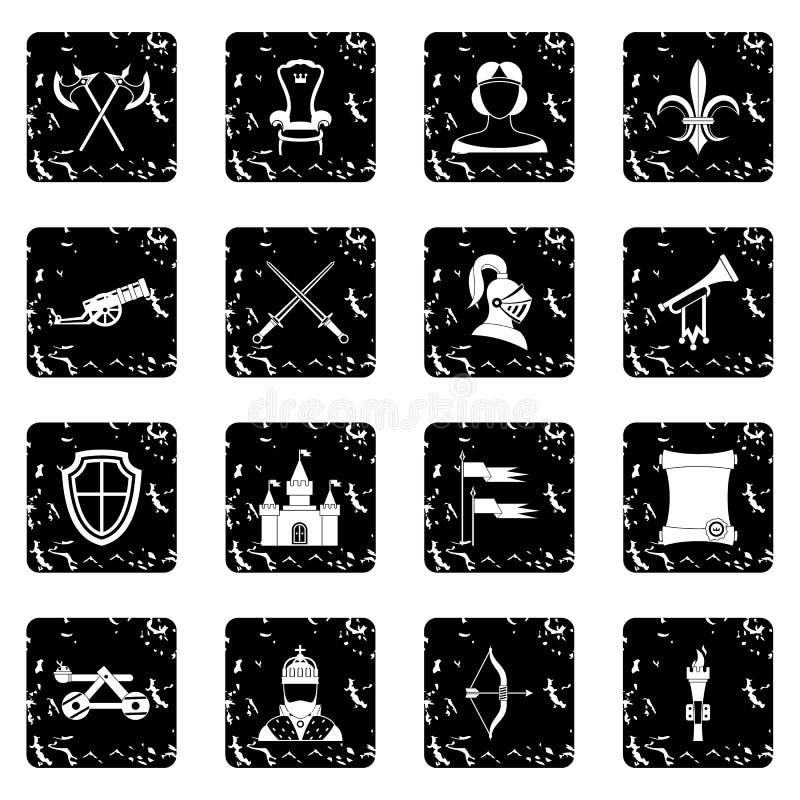 Medieval Army Icons Set, Grunge Style Stock Vector - Illustration of ...