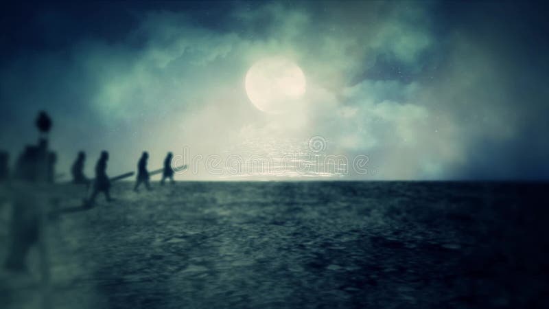 Medieval Army Marching on the Shore at Night Stock Video - Video of ...