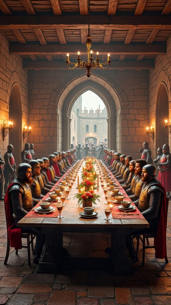 Medieval Banquet in Castle Dining Hall with Knights in Armor Stock ...