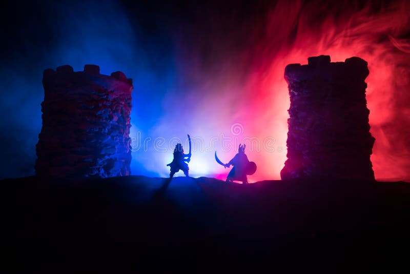 Medieval Battle Scene. Silhouettes of Figures As Separate Objects ...