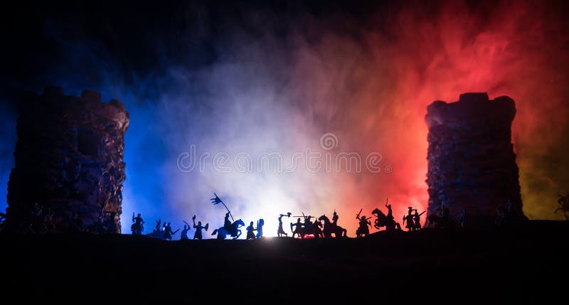 Medieval Battle Scene. Silhouettes of Figures As Separate Objects ...