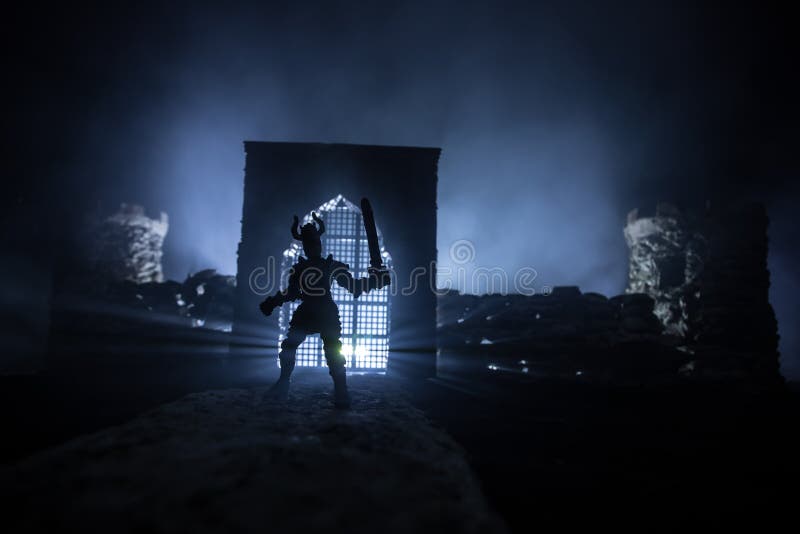 Medieval Battle Scene. Silhouettes of Figures As Separate Objects ...