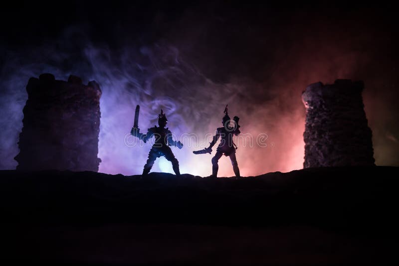 Medieval Battle Scene. Silhouettes of Figures As Separate Objects ...