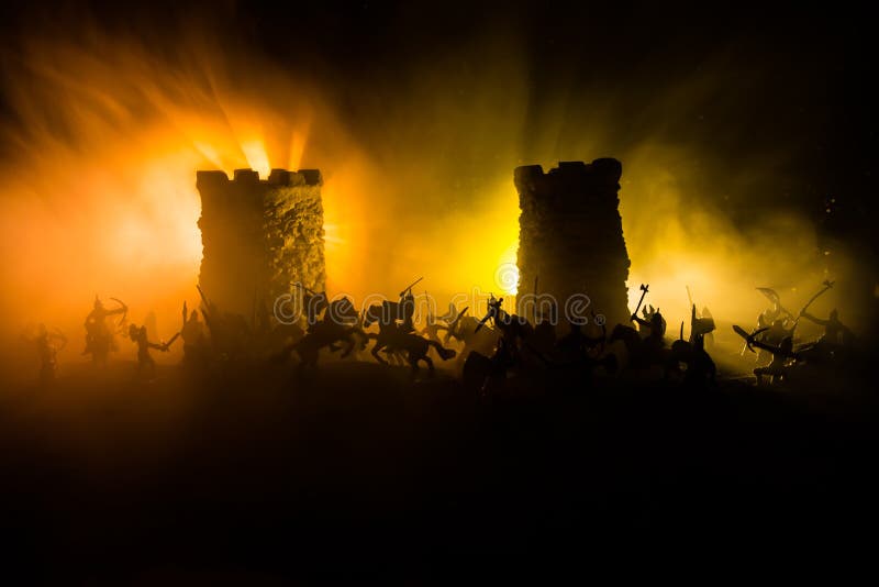 Medieval Battle Scene. Silhouettes of Figures As Separate Objects ...