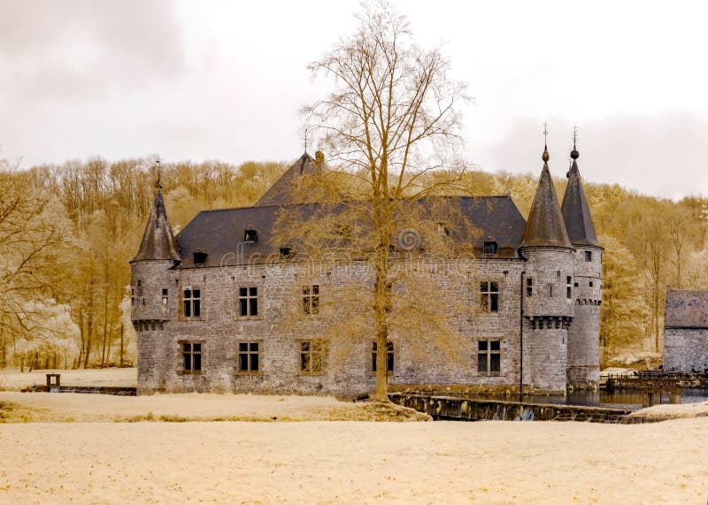 Medieval Belgian Castle in Infrared View, Spontin Stock Image - Image ...