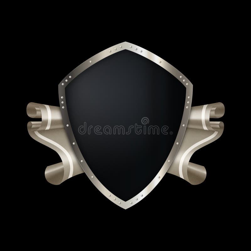 Medieval Black Shield and Scroll. Stock Illustration - Illustration of ...