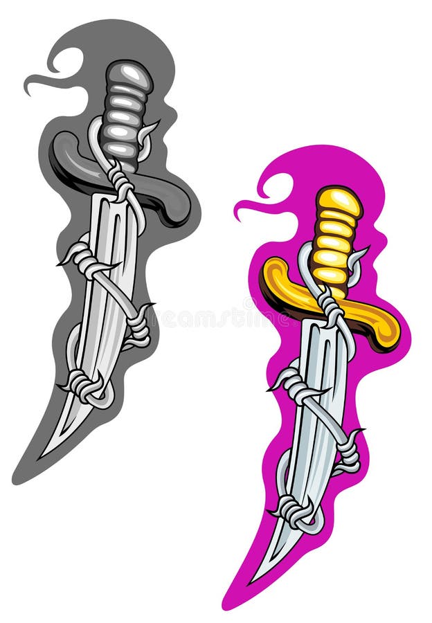 Dagger with Barbed Wire and Flames Stock Vector - Illustration of ...