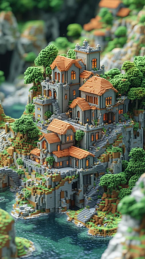 Medieval Block Castle on Rocky Cliffside with Lush Greenery Stock Photo ...