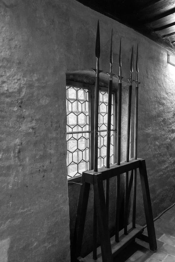 Medieval Boar Spear Polearm Artifacts in a Rack Stock Photo - Image of ...