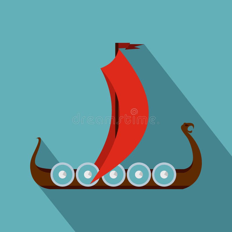 Medieval Boat Icon, Flat Style Stock Vector - Illustration of ocean ...