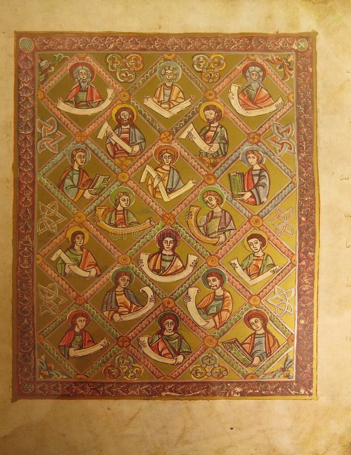 Medieval Book with Illustration Stock Image - Image of golden, people ...