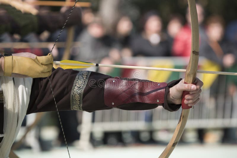 The medieval bow stock photo. Image of rope, feathers - 68441614