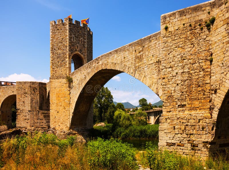Medieval Bridge with Antique Gate Stock Image - Image of garrotxa ...