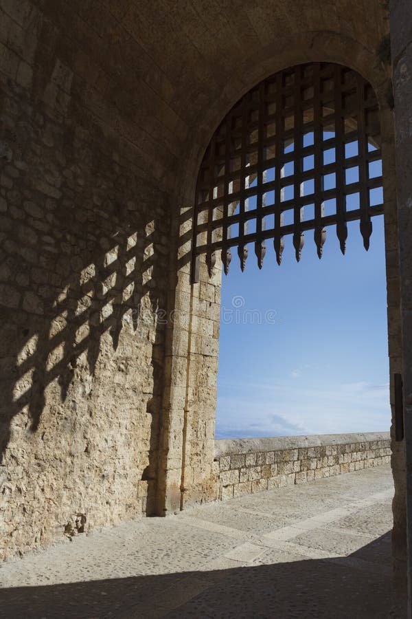 Medieval Bridge Gate, Blue Background Stock Photo - Image of corridor ...