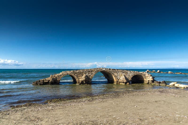 Medieval Bridge in the Water at Argassi Beach, Zakynthos Island Stock ...