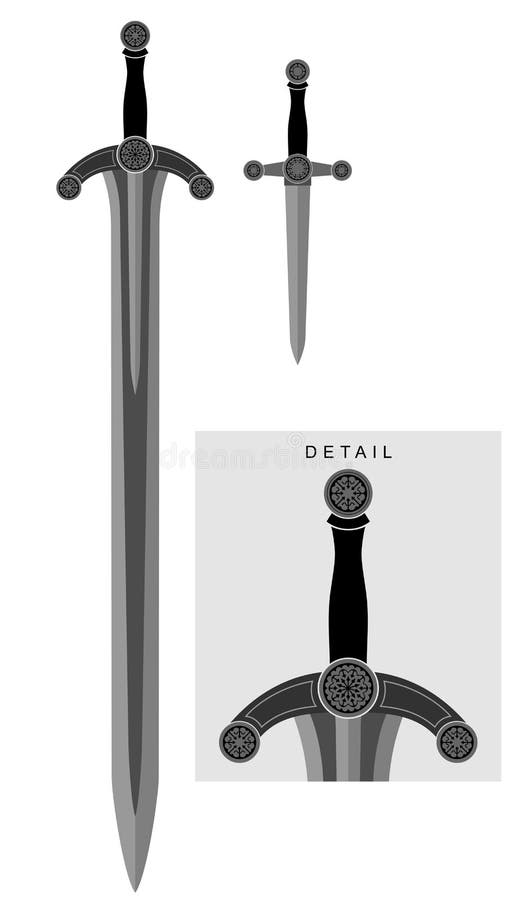 Medieval Broadsword and Dagger, Bladed Weapon Illustration Stock Vector ...