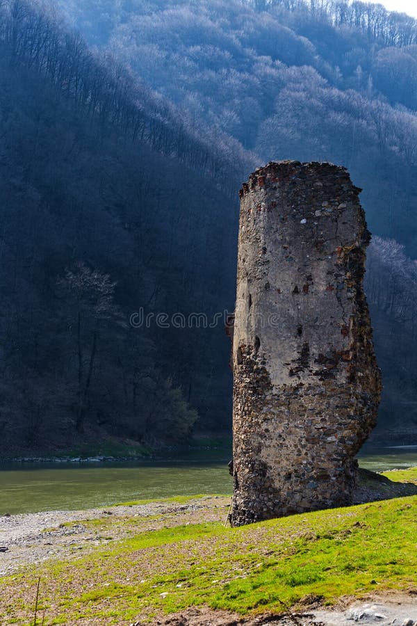 Broken tower on Olt river stock photo. Image of architecture - 143750484