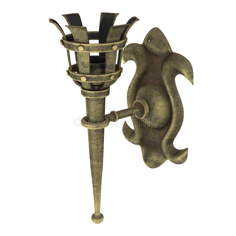 Medieval Bronze Wall Torch on an Isolated White Background, 3d ...
