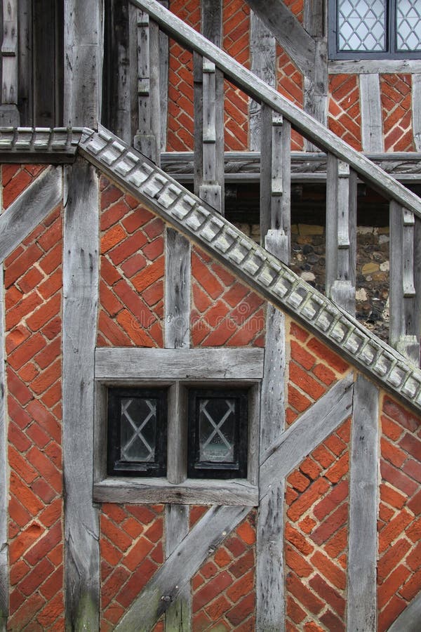 Medieval Timber Frame Detail and Clock Tower Stock Photo - Image of ...