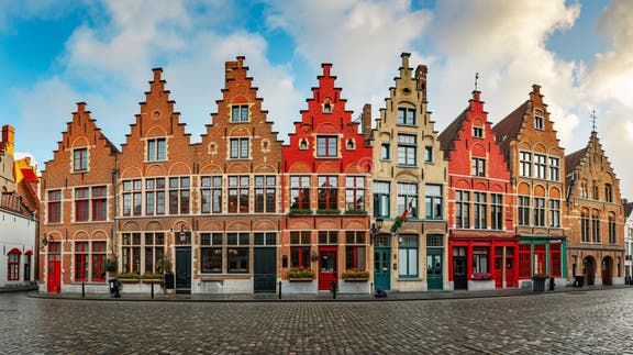 Medieval Colorful Buildings Beautiful View of Street with Sunrise Stock ...