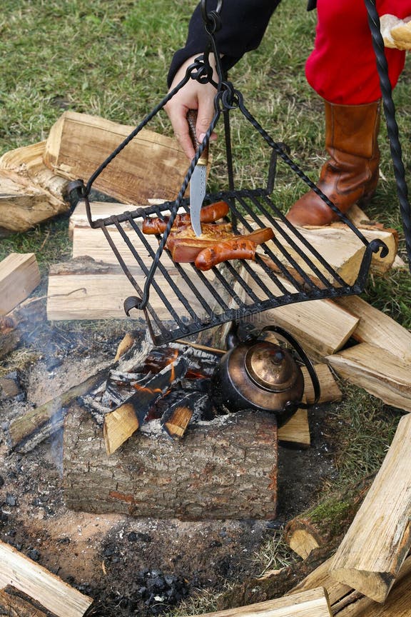 Medieval campfire stock photo. Image of firewood, iron - 57455232