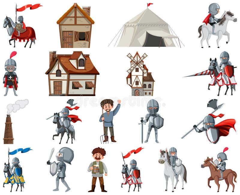 Medieval Cartoon Characters and Objects Stock Vector - Illustration of ...