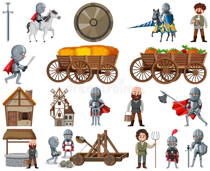 Medieval Cartoon Characters and Objects Stock Vector - Illustration of ...