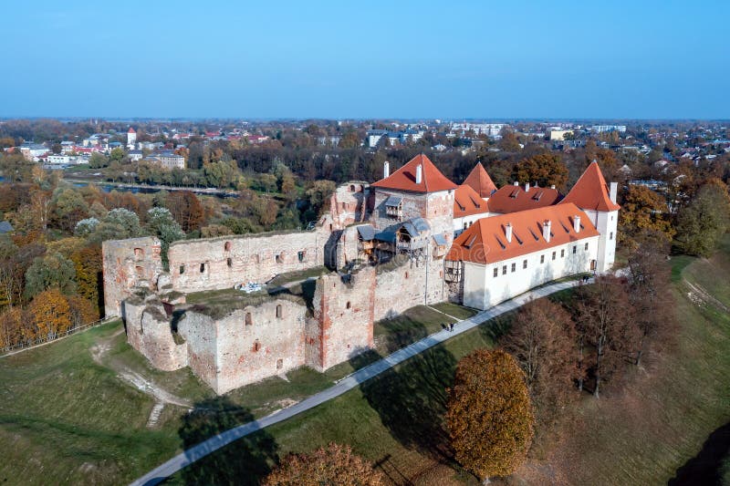 Medieval Castle from Above, Bauska Town Aerial Panorama with Medieval ...