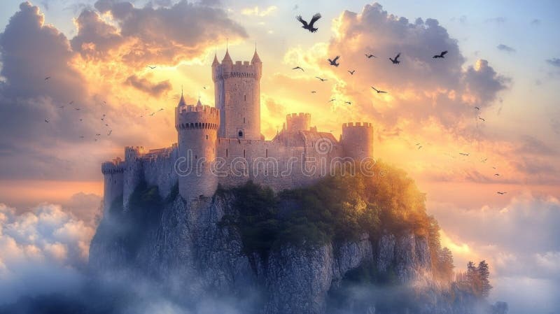 Medieval Castle Above Clouds Stock Photo - Image of architecture ...
